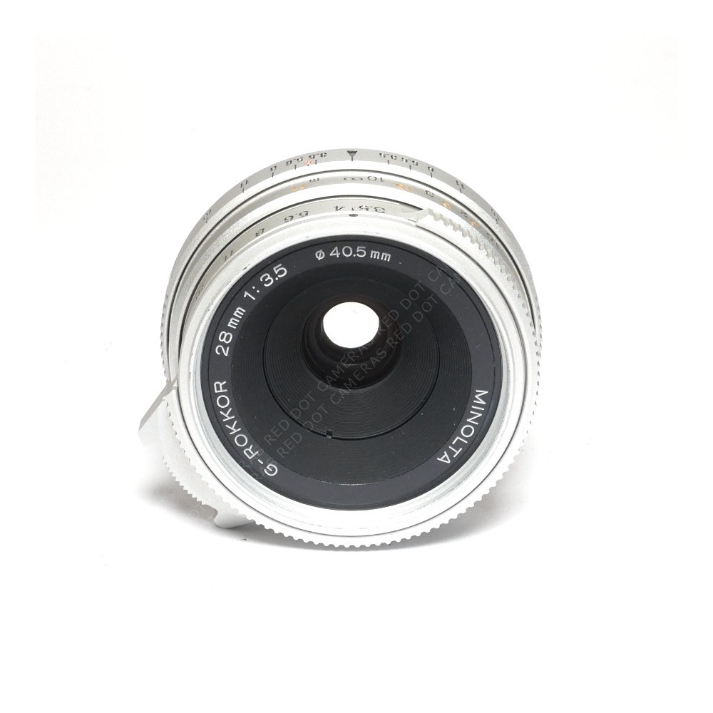 Minolta G-Rokkor 28mm f3.5 LTM Chrome + Hood